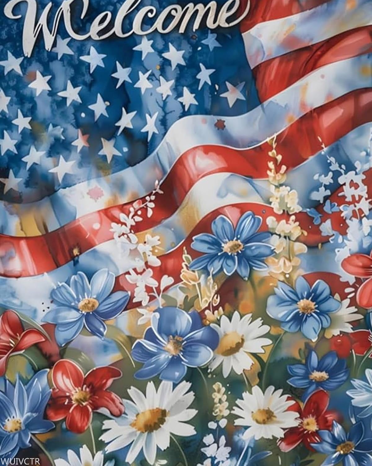 American Flag Paint by Numbers Kit Flower American Flag DIY Digital Oil ...