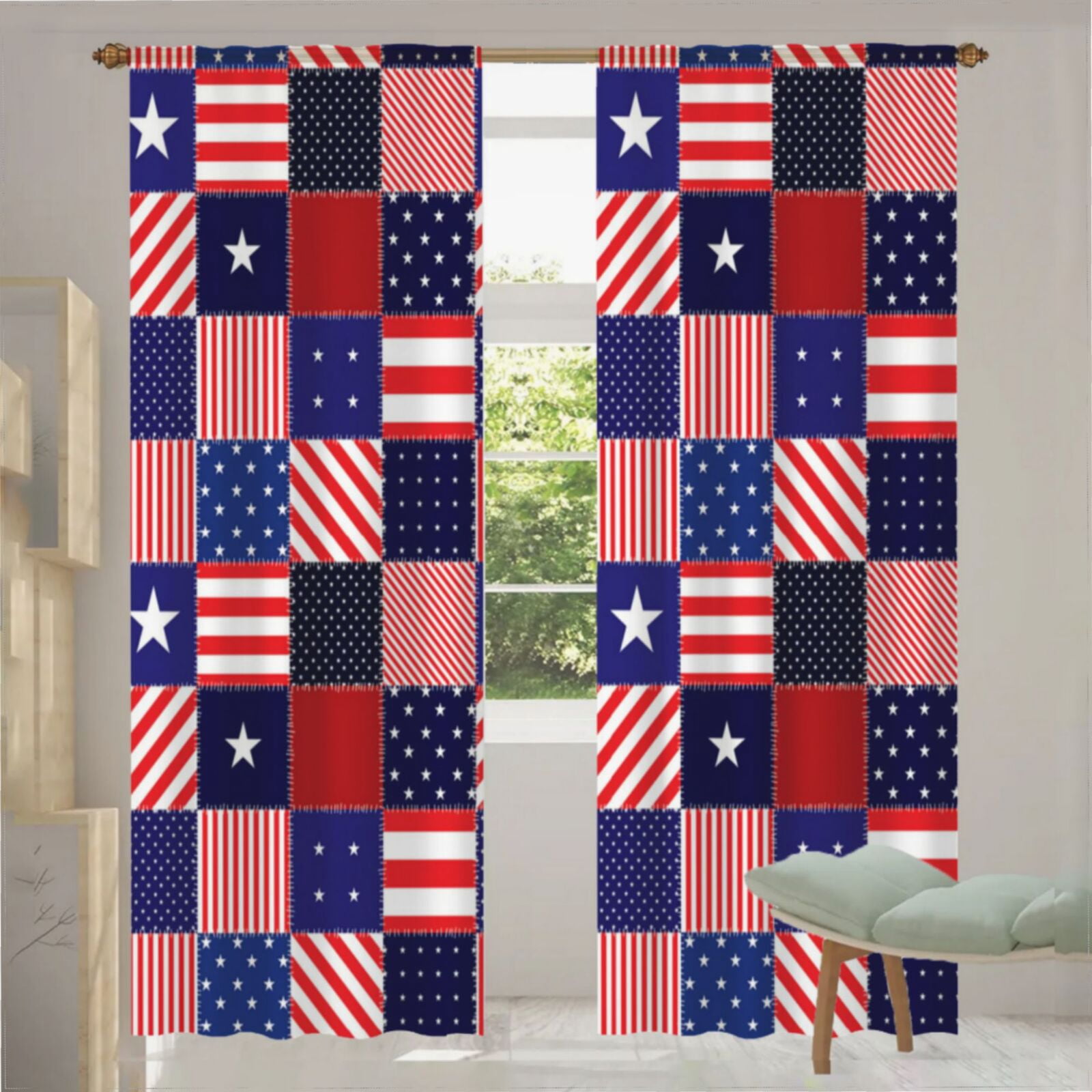 American Flag Painting Brush Style Tulle Curtain for Living Room ...