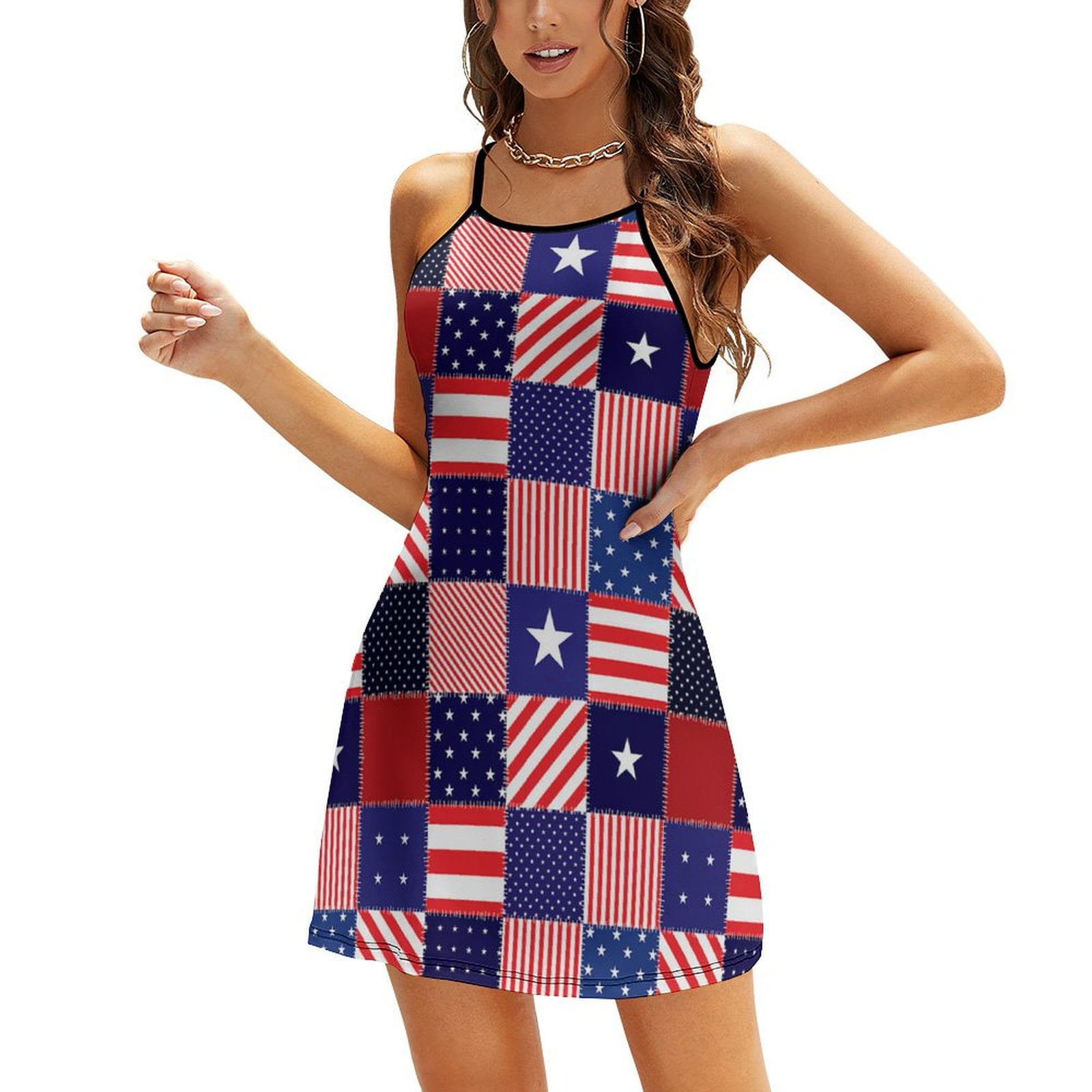 American Flag Painting Brush Style Women's Sleeveless Spaghetti Strap ...