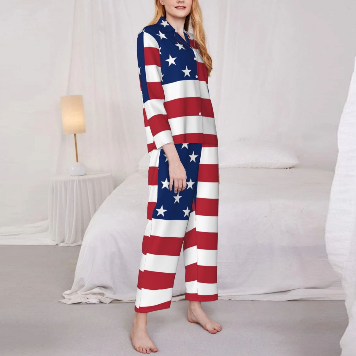 American Flag Pajama Sets Spring Black and White Fashion Sleep ...