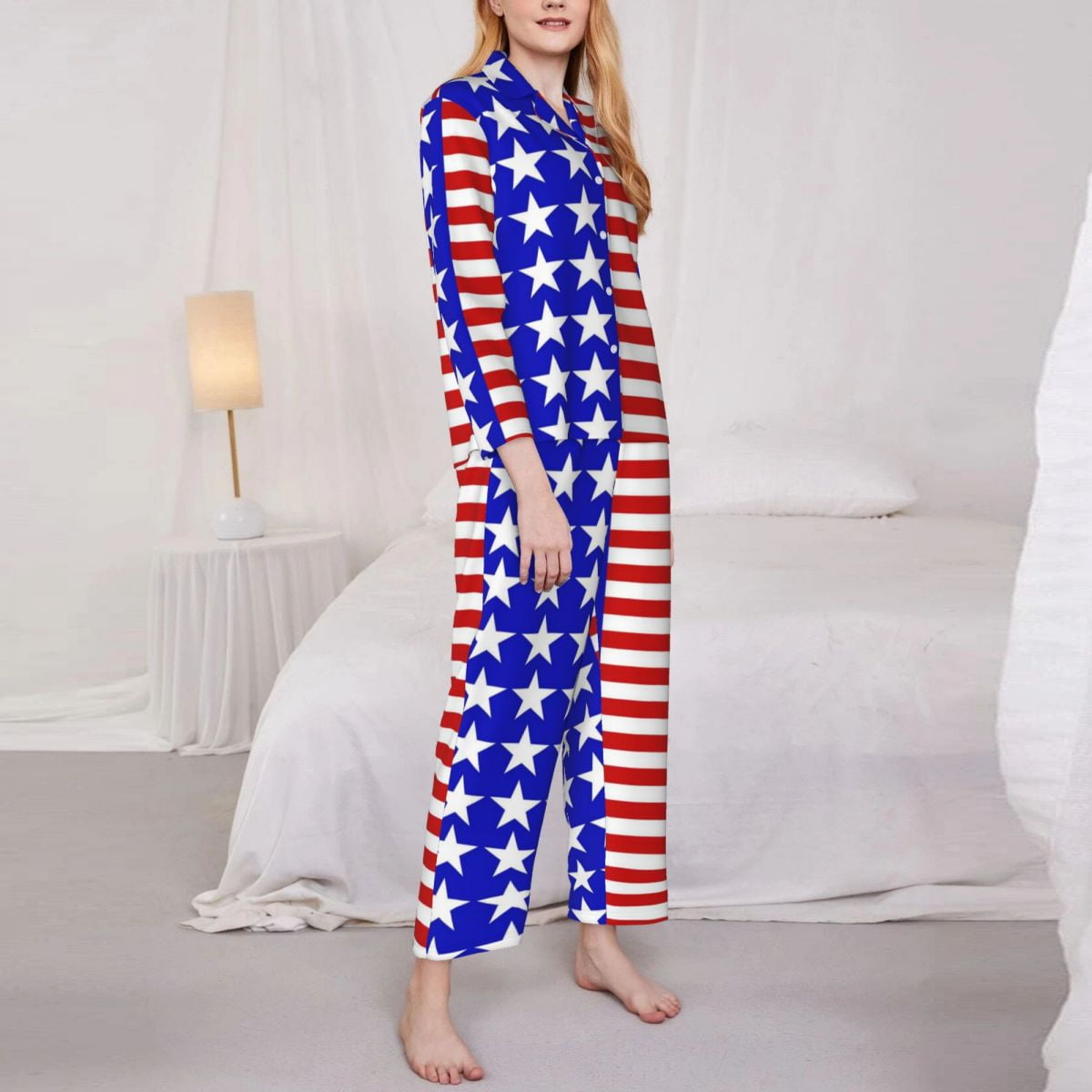 American Flag Pajama Sets Spring Black and White Fashion Sleep ...