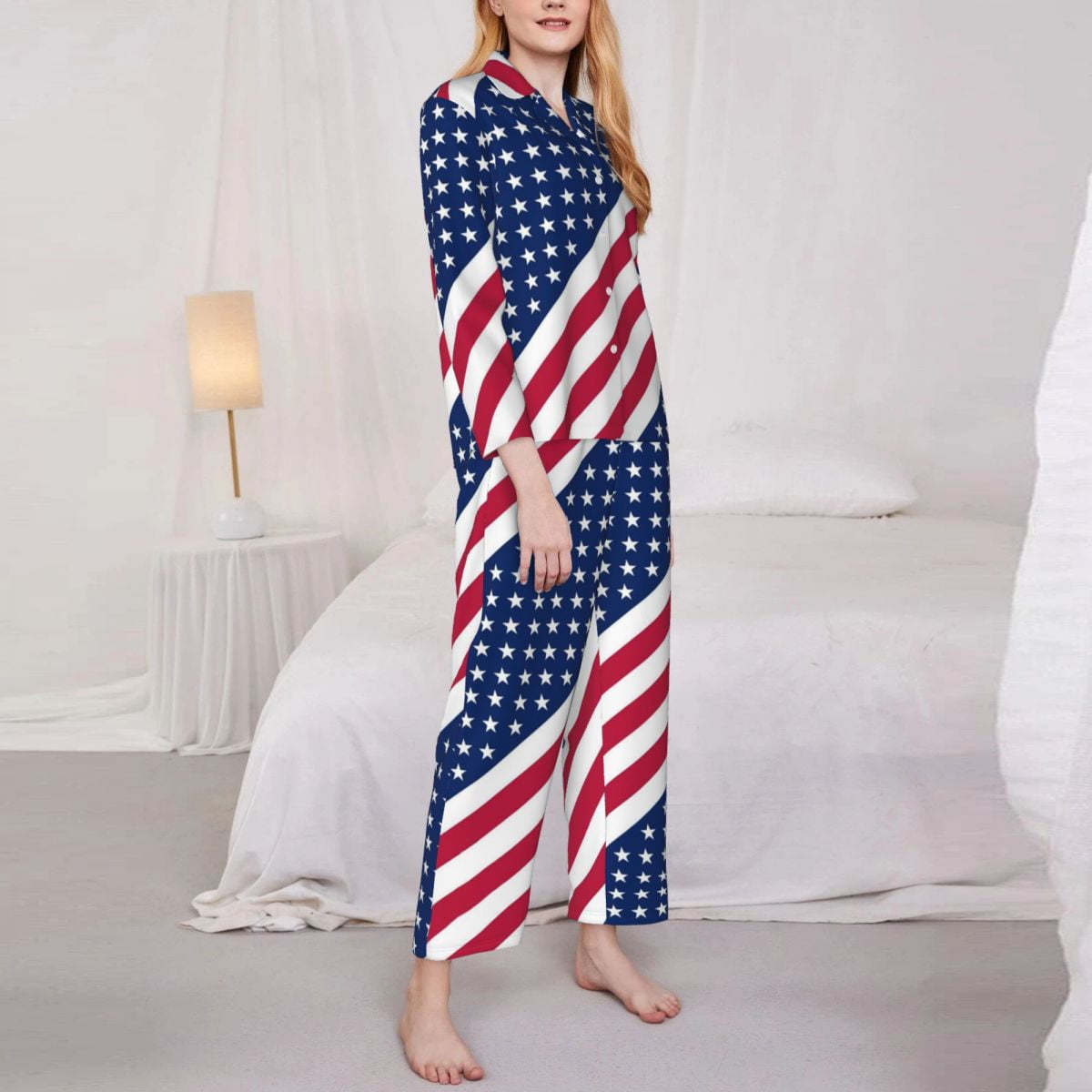 American Flag Pajama Sets Spring Black and White Fashion Sleep ...