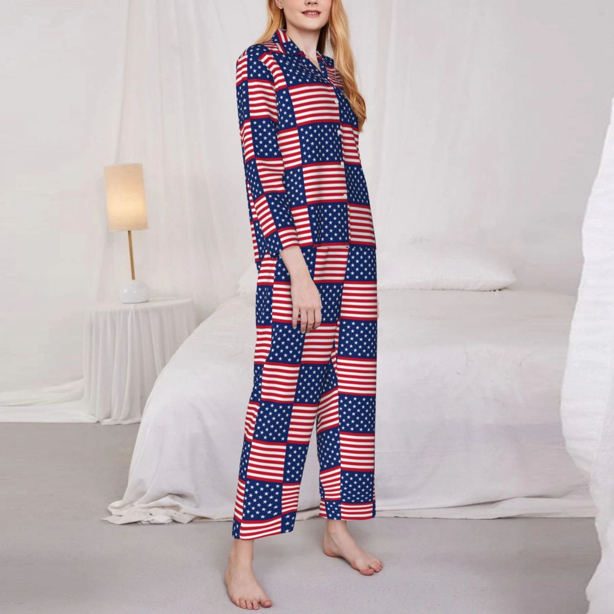 American Flag Pajama Sets Spring Black and White Fashion Sleep ...