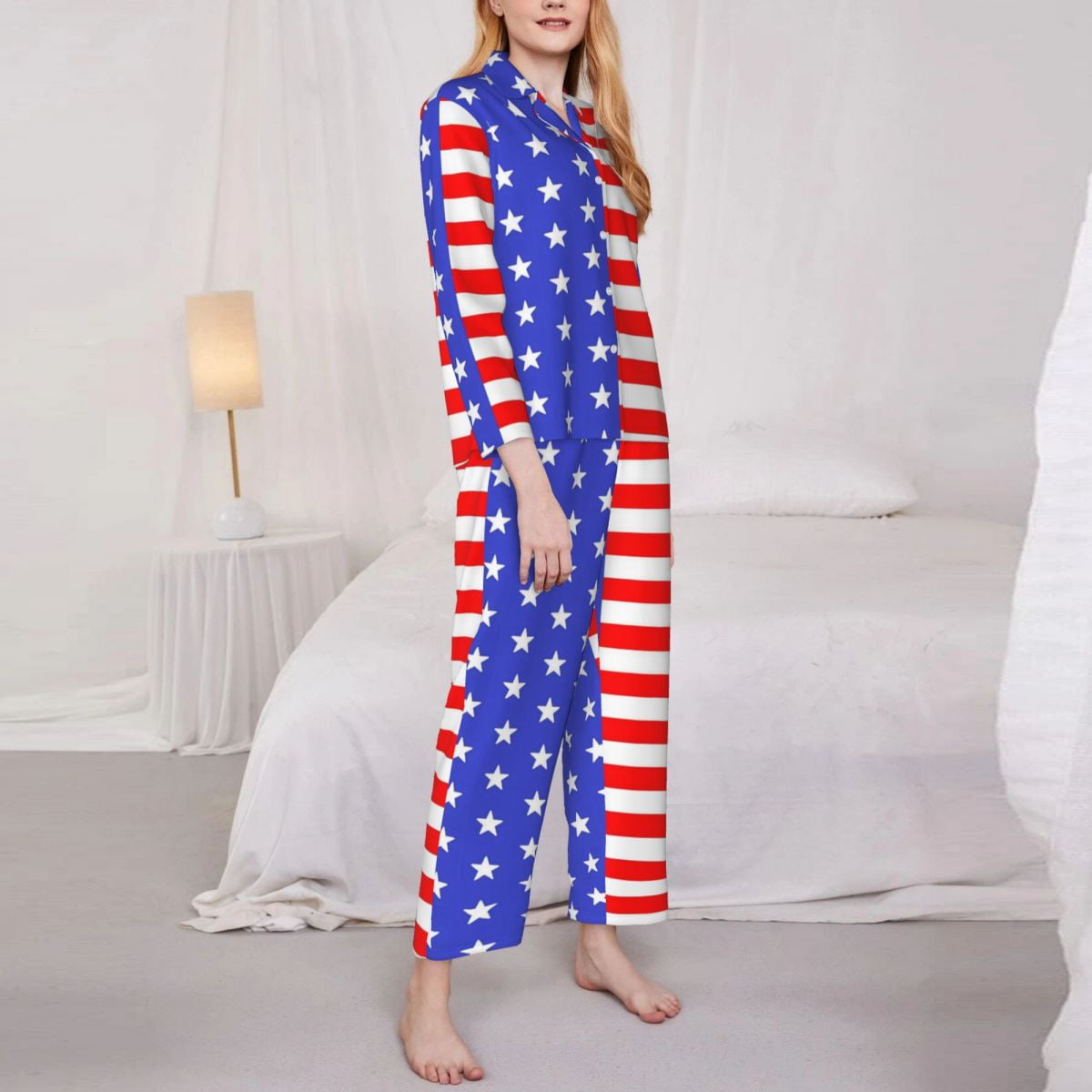 American Flag Pajama Sets Spring Black and White Fashion Sleep ...