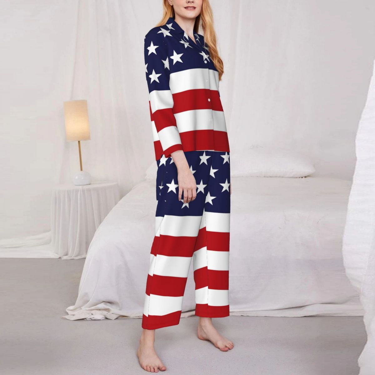 American Flag Pajama Sets Spring Black and White Fashion Sleep ...