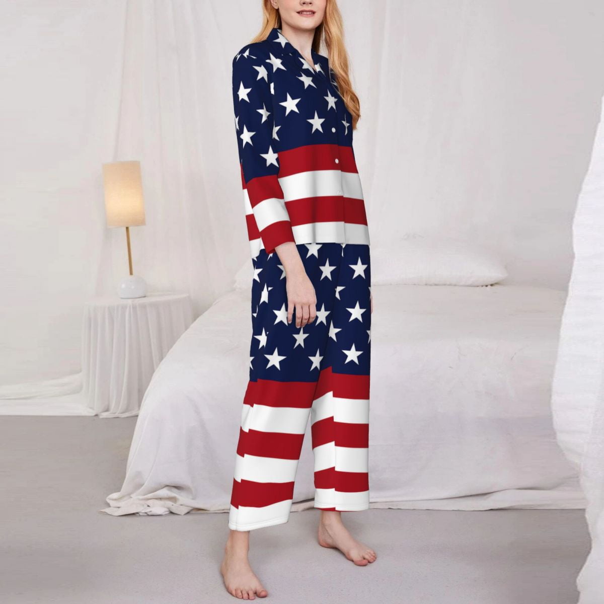 American Flag Pajama Sets Spring Black and White Fashion Sleep ...