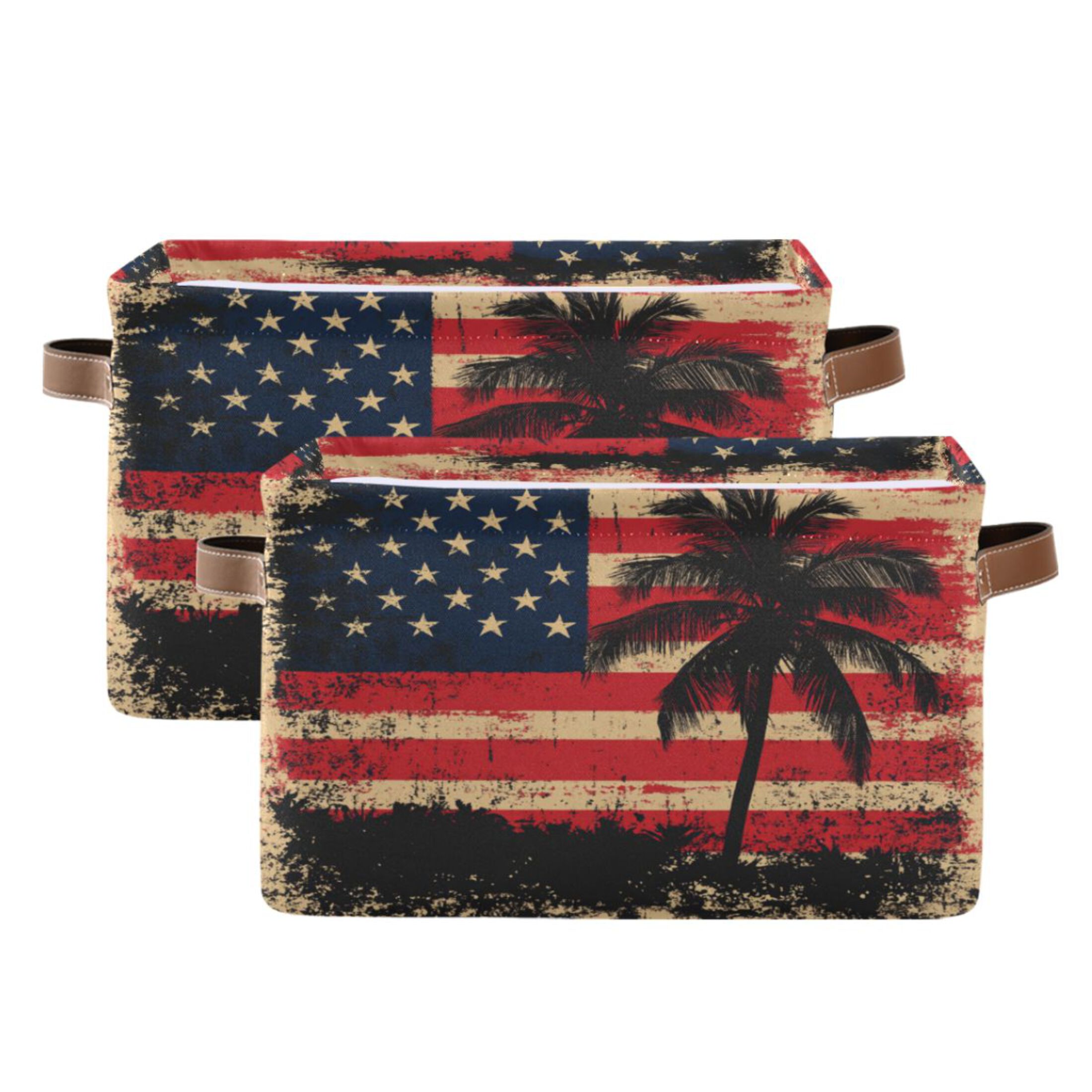American Flag with Palm Trees Foldable Storage Basket,Canvas Fabric ...