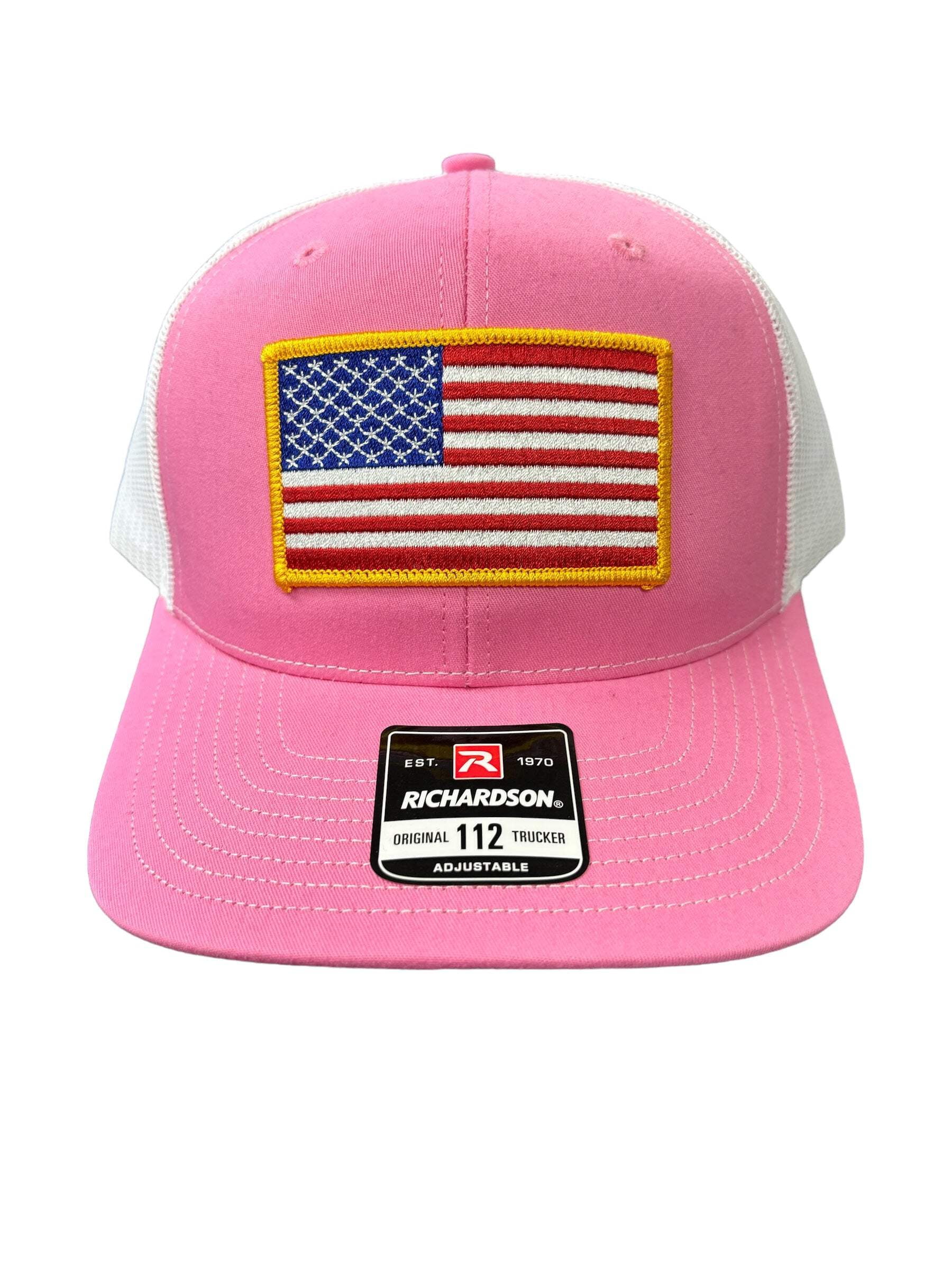 American Flag Patch Trucker Hat (PINK/WHITE) - GOLD BORDER - Walmart.com