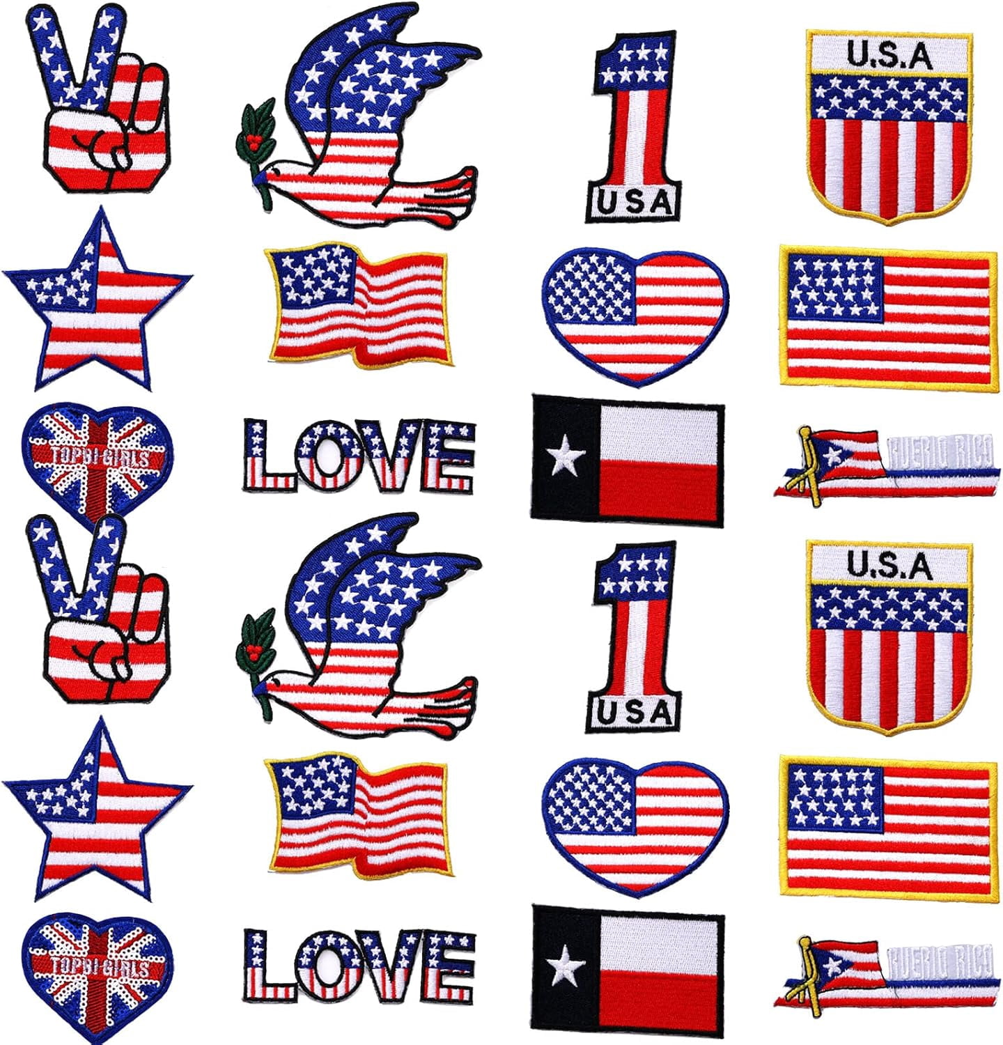 American Flag Patches - 24 Pcs Patriotic USA Flags Iron on Patches ...