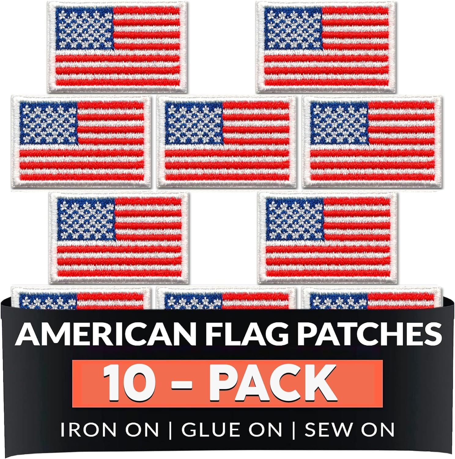 American Flag Patches - Small (10-Pack) Patriotic Embroidered Iron-On ...