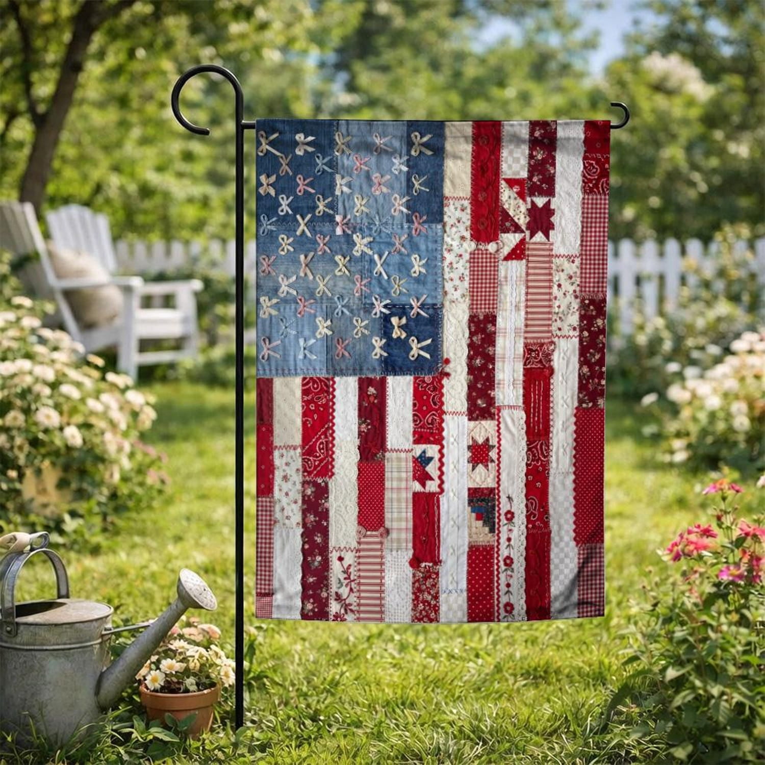 American Flag Patchwork Garden Flag, Rustic Patriotic USA Flag, Country ...