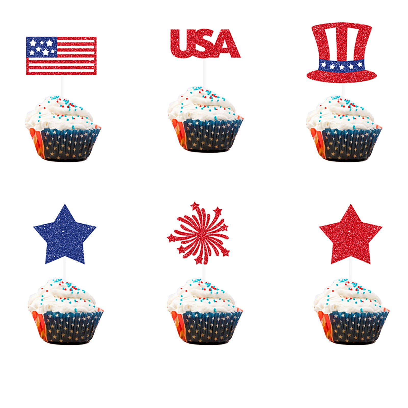 American Flag Patriotic Cupcake Toppers 4th Of July Double Sides ...