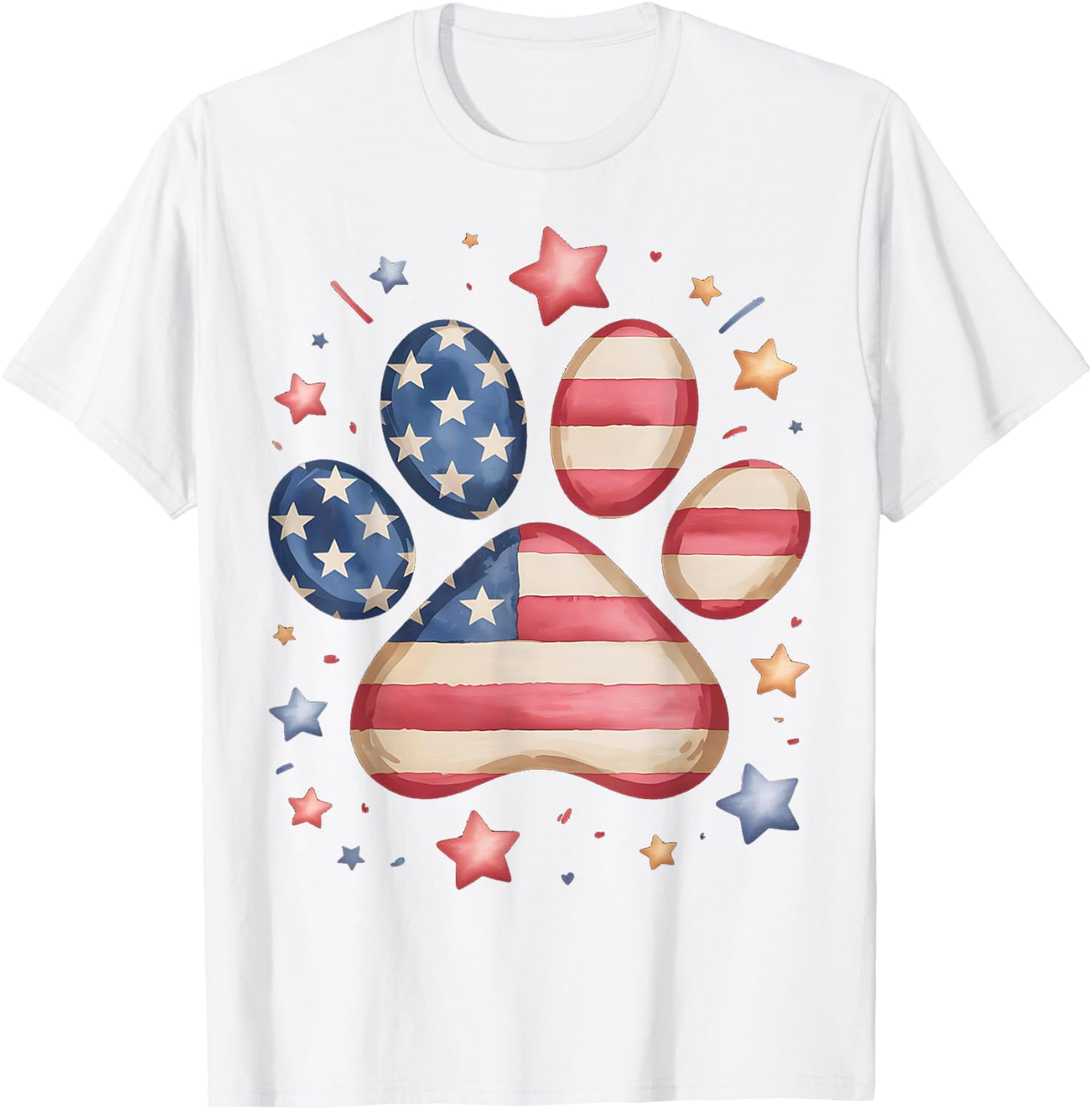 American Flag Patriotic Dog & Cat Paw Print 4Th Of July Dog T-Shirt ...