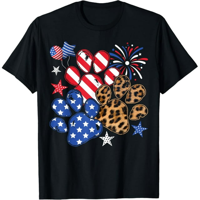 American Flag Patriotic Dog & Cat Paw Print - 4Th Of July T-Shirt ...