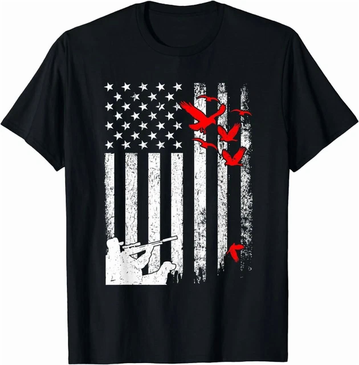 American Flag Patriotic Duck Hunting Waterfowl Unisex S-5XL T-Shirt ...