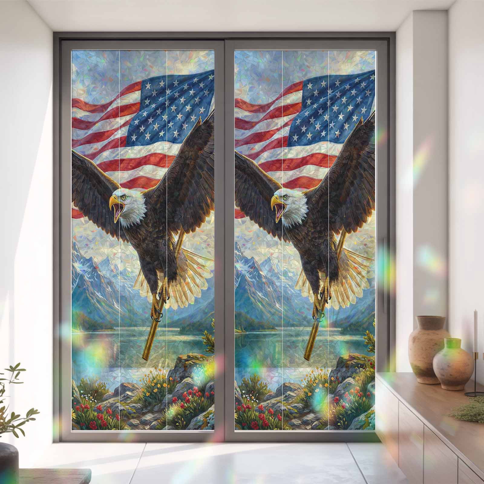 American Flag Patriotic Eagle Window Privacy Film, Rainbow Film ...