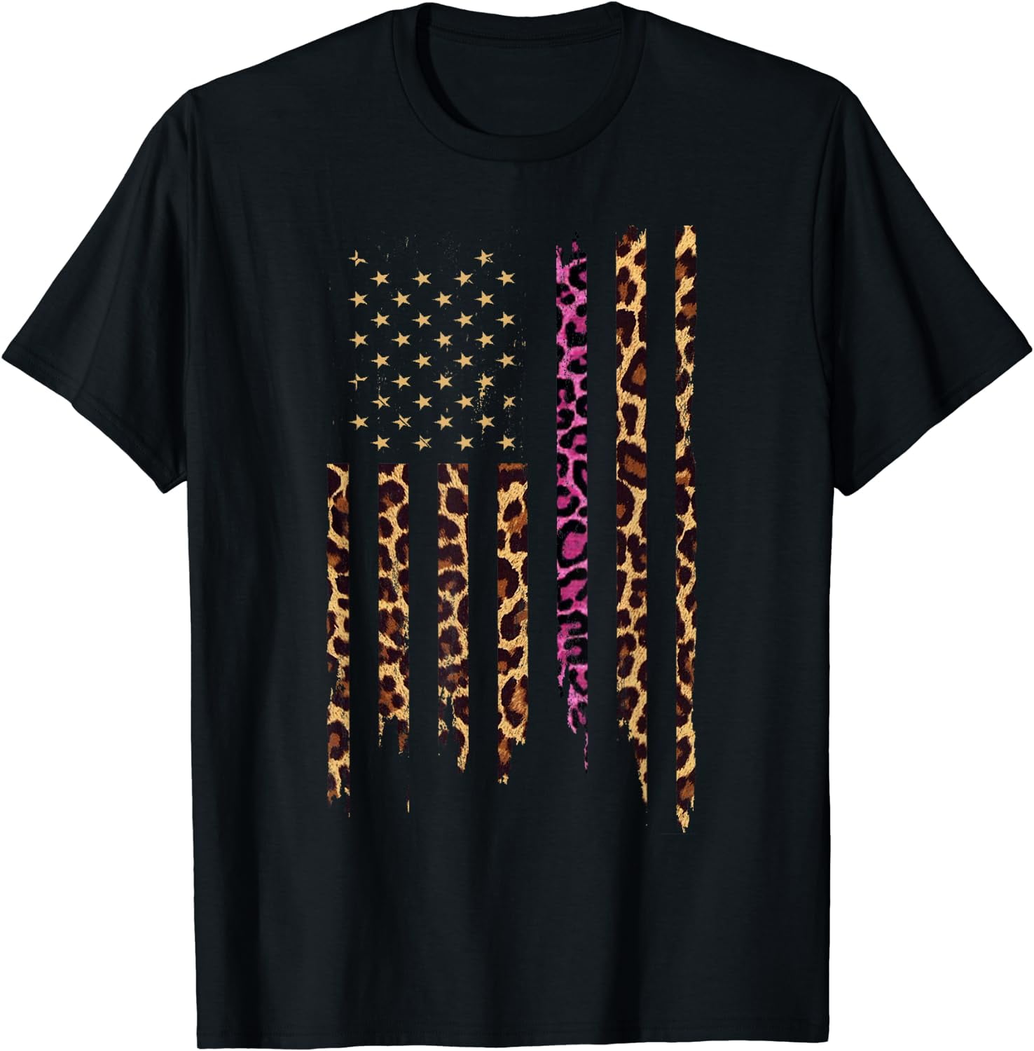 American Flag Patriotic Mens Womens Leopard Cheetah Print T-Shirt Black ...