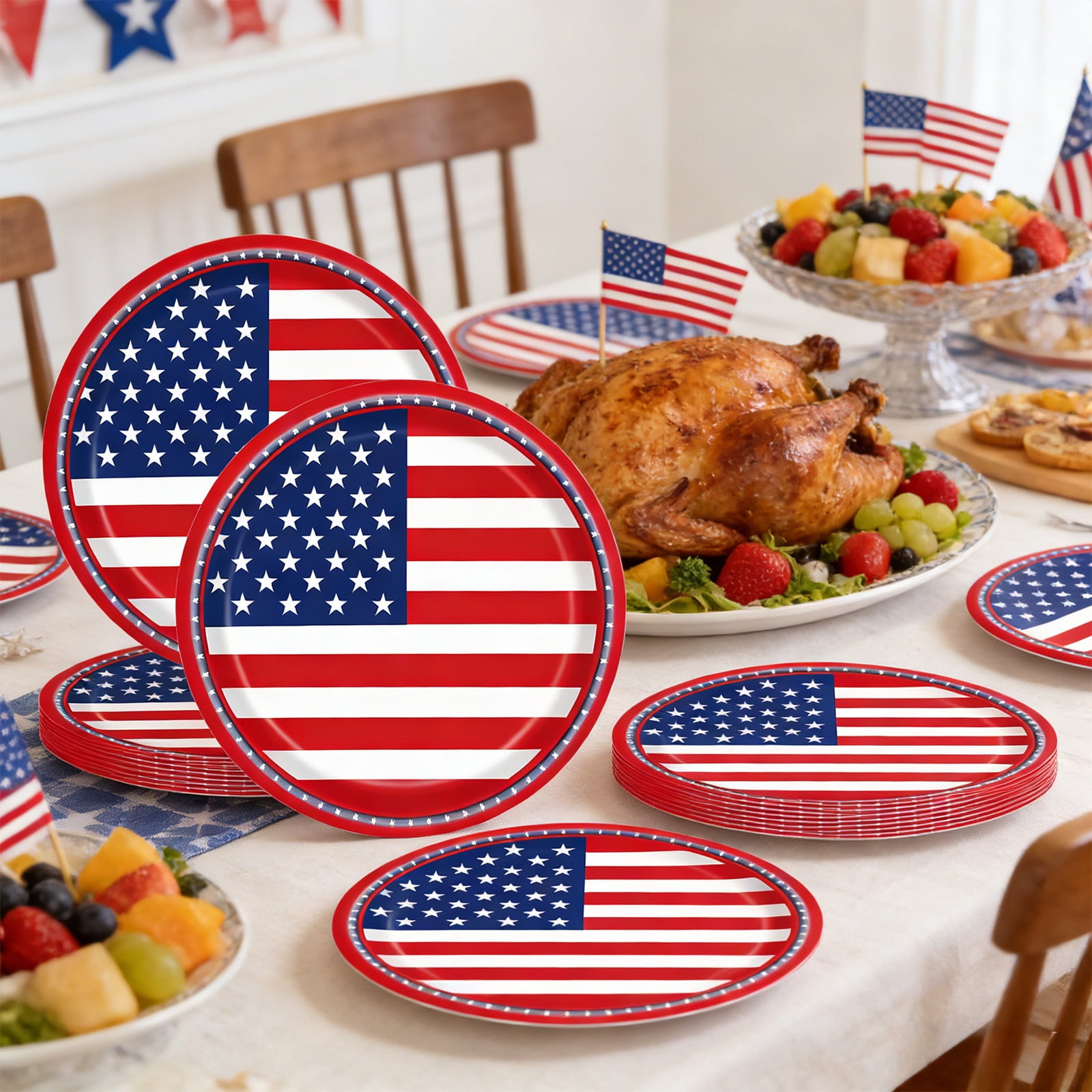 American Flag Patriotic Paper Plates, 24 Count 7 Inch Disposable Party ...