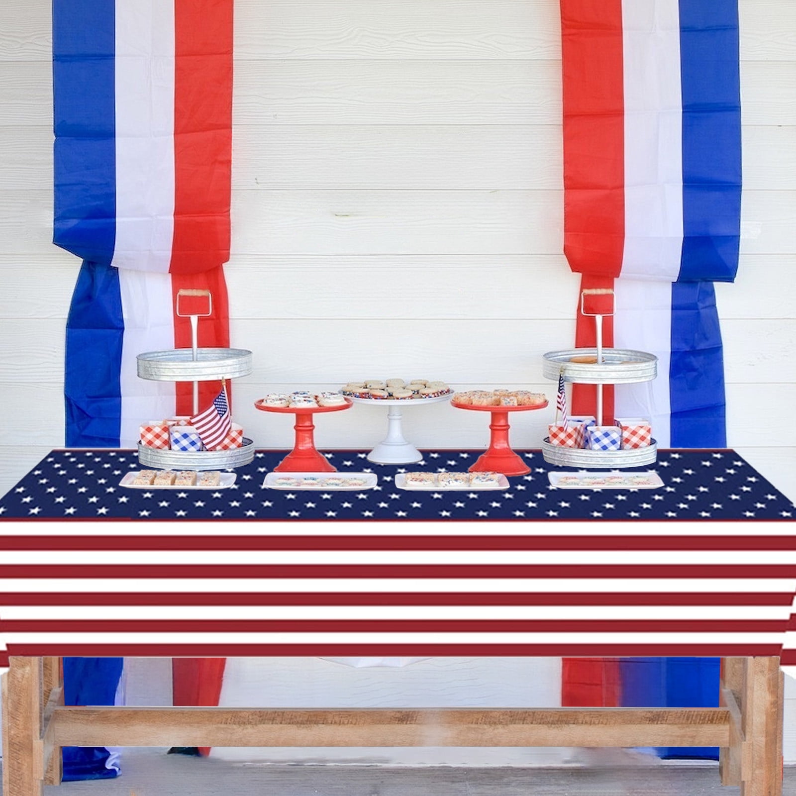 American Flag Patriotic Party Tablecloth - 137x374cm Red White & Blue ...