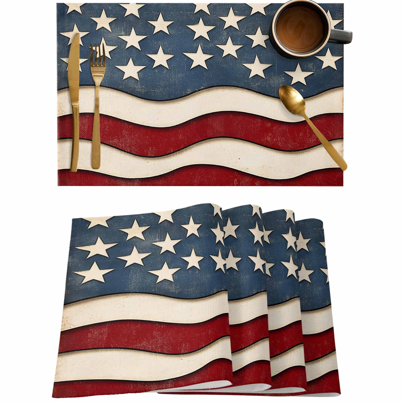 American Flag Patriotic Placemats Set of 4,Wipeable Washable Table Mats ...