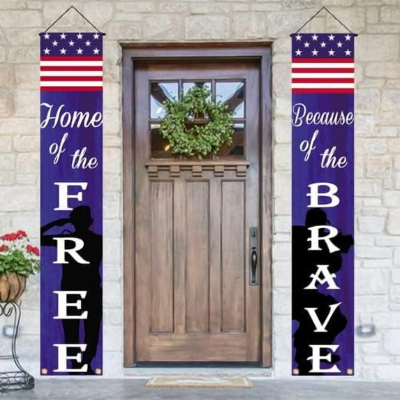 American Flag Patriotic Soldier Free&Brave Porch Banner,Patriotic ...