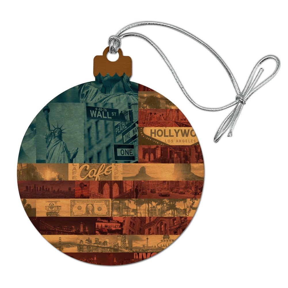 American Flag Patriotic USA Collage Wood Christmas Tree Holiday ...