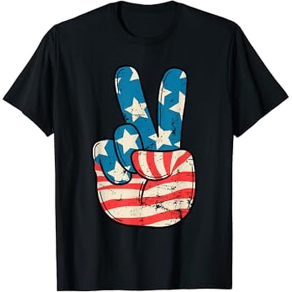American Flag Peace Sign Hand 4th of July Patriotic Men Boys T-Shirt ...