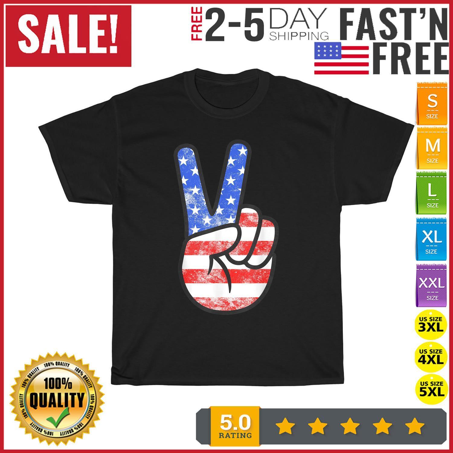 American Flag Peace Sign Hand T-Shirt Fourth of July T Shirt Men Women ...