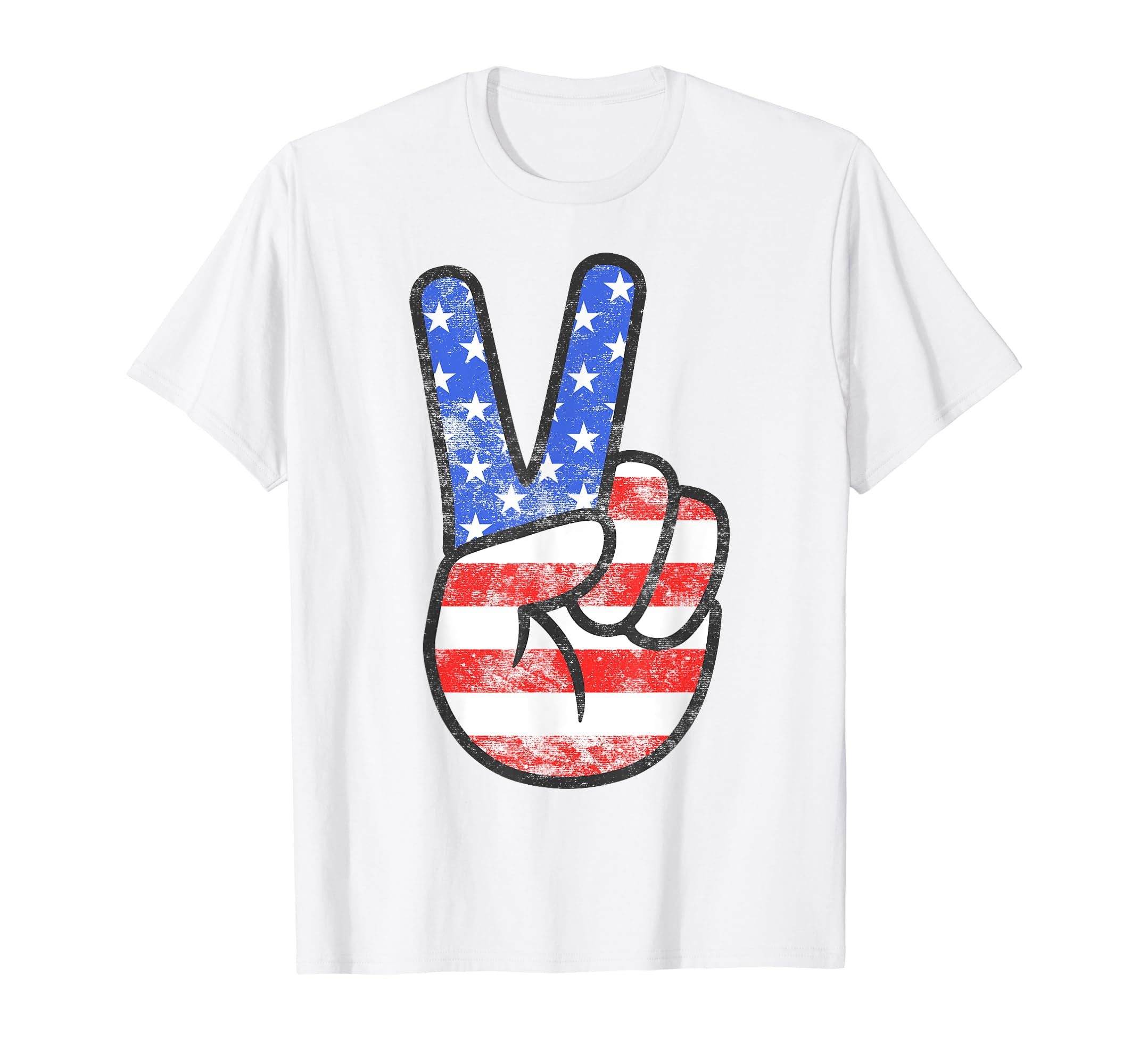 American Flag Peace Sign Hand Vintage Men T-Shirt Fourth of July Shirt ...