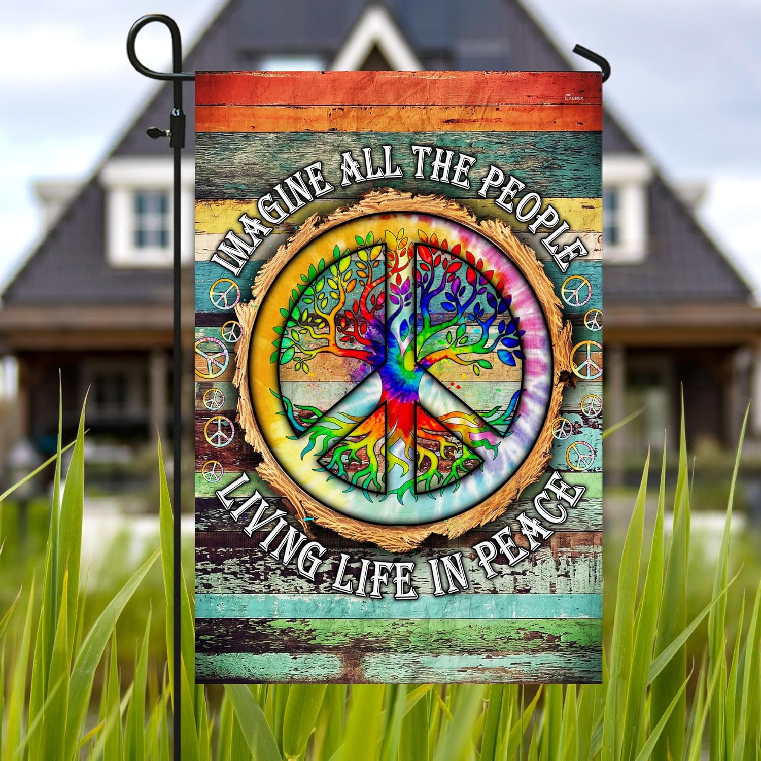 American Flag-Peace Sign Hippie Flag Imagine All The People Living Life ...