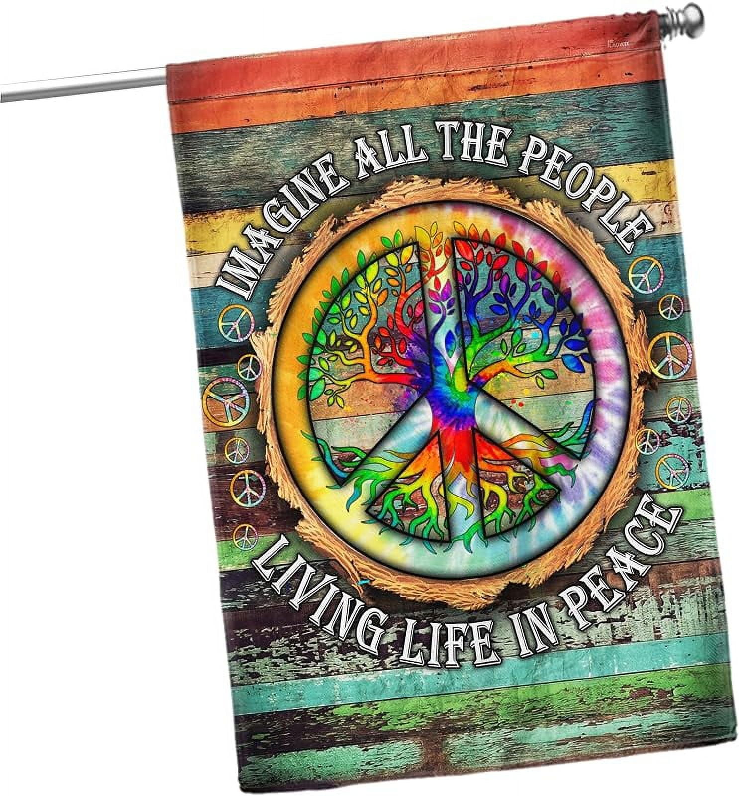 American Flag-Peace Sign Hippie Flag Imagine All The People Living Life In Peace Flag TPT597F ...
