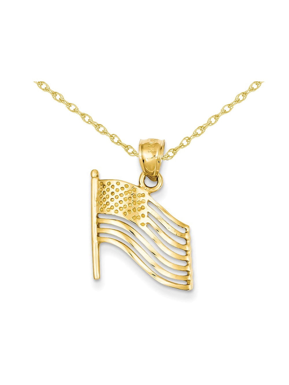 Gem & Harmony American Flag Pendant Necklace in 14K Yellow Gold with ...