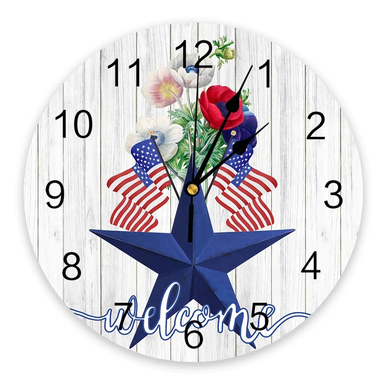 American Flag Pentagram Berries Retro Living Room Clock Wall Round ...