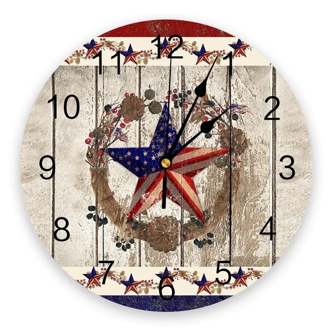 American Flag Pentagram Berries Retro Living Room Clock Wall Round ...