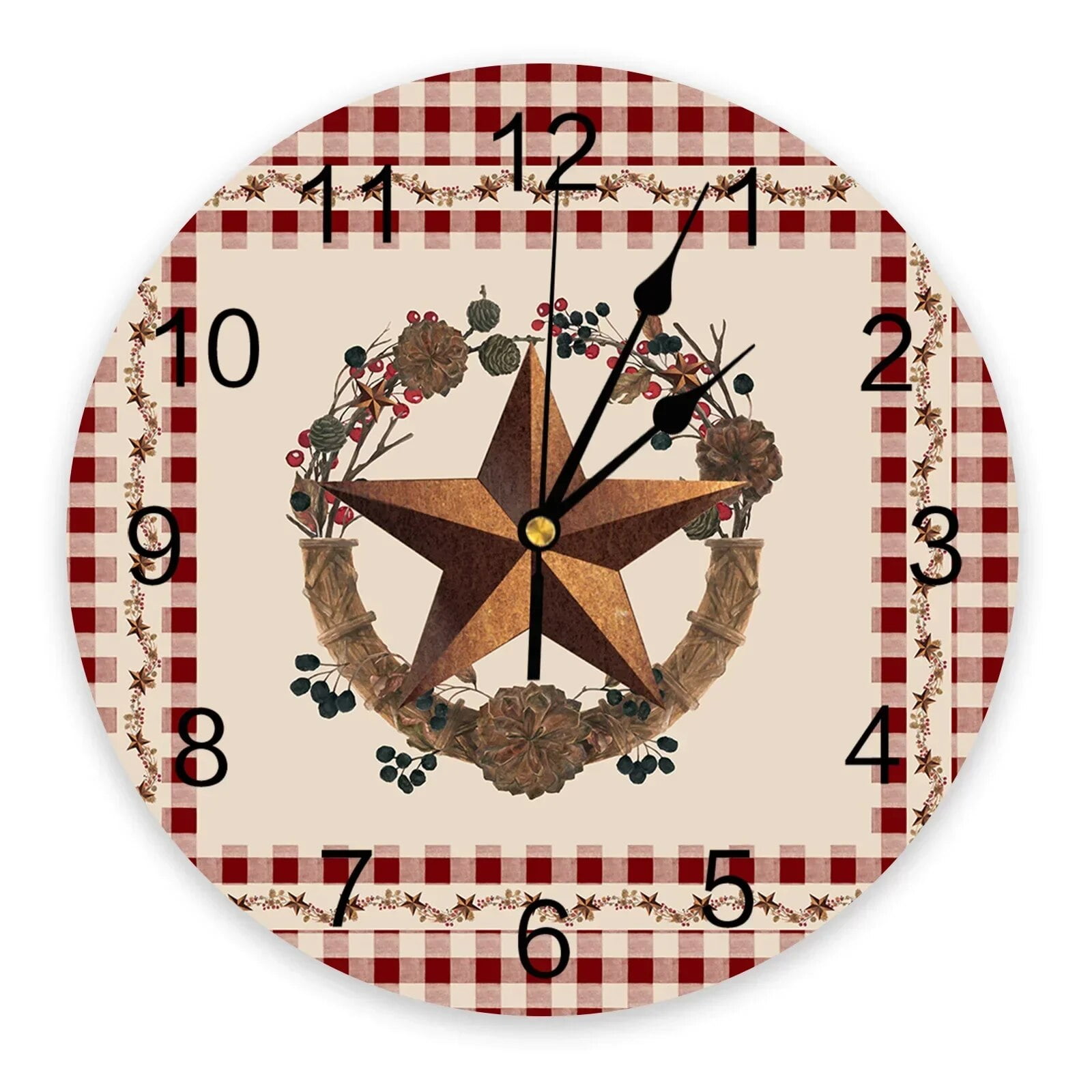 American Flag Pentagram Berries Retro Living Room Clock Wall Round ...