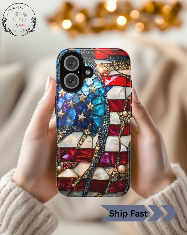 American Flag Phone Case, Stained Glass Print Tough Cover, Patriotic ...