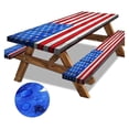 American Flag Picnic Table Cover Set - Waterproof Windproof Rectangle ...
