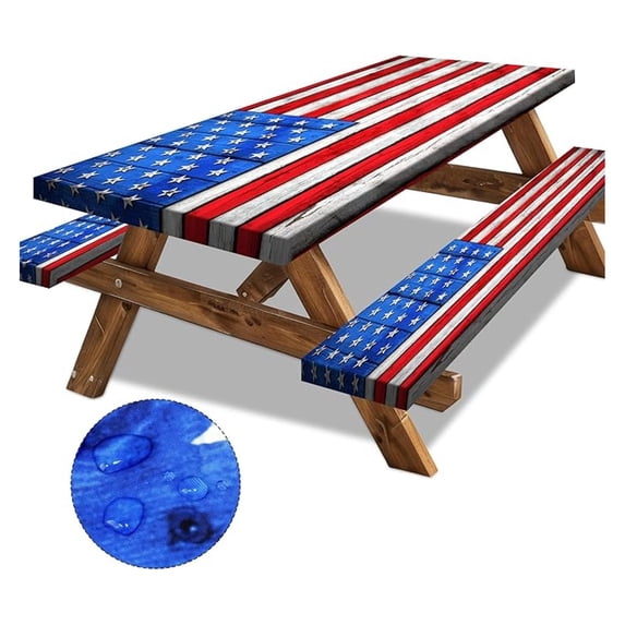 American Flag Picnic Table Cover Set - Waterproof Windproof Rectangle ...