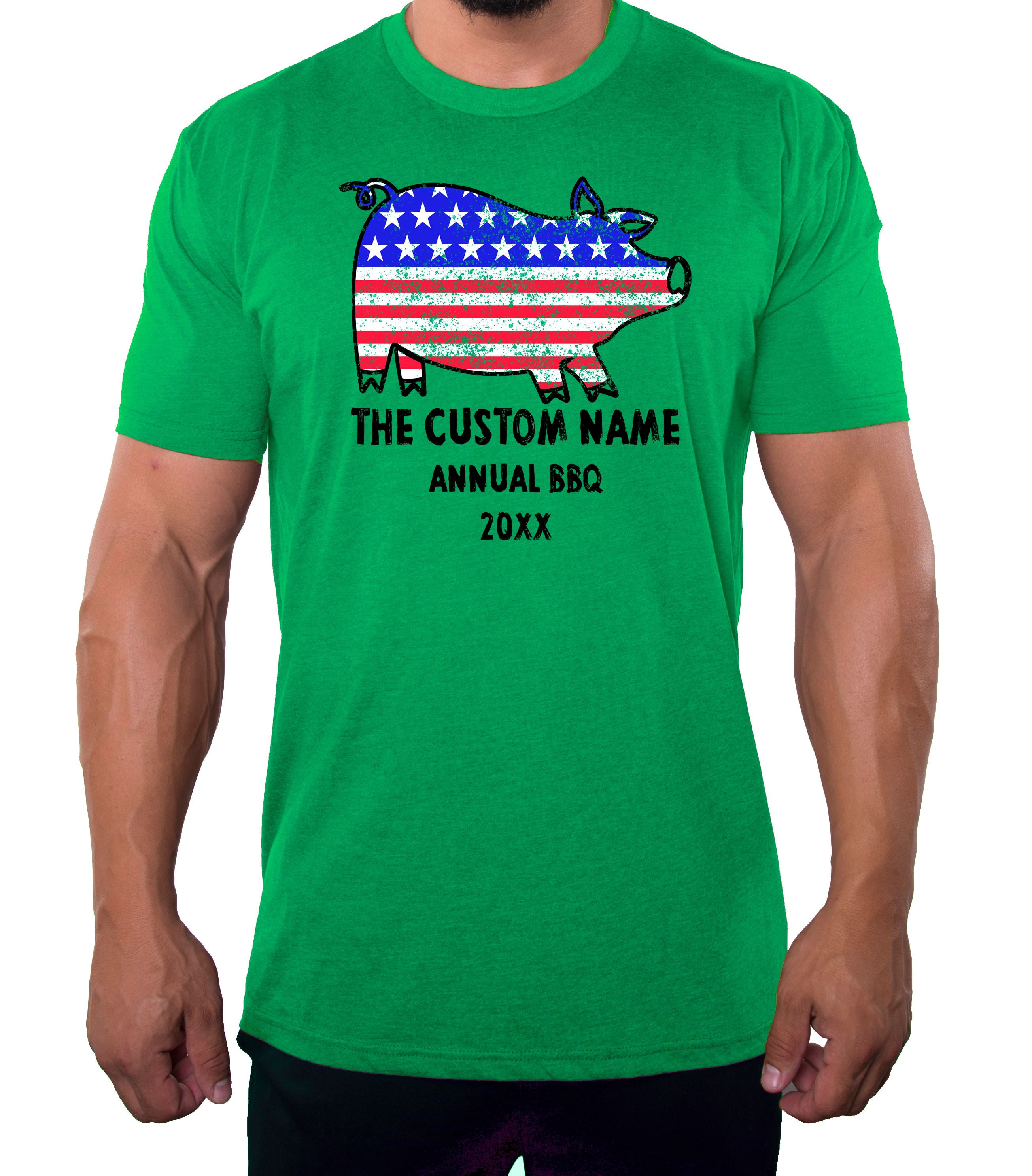 American Flag Pig with Custom Name - Family Reunion Mens T-shirts ...