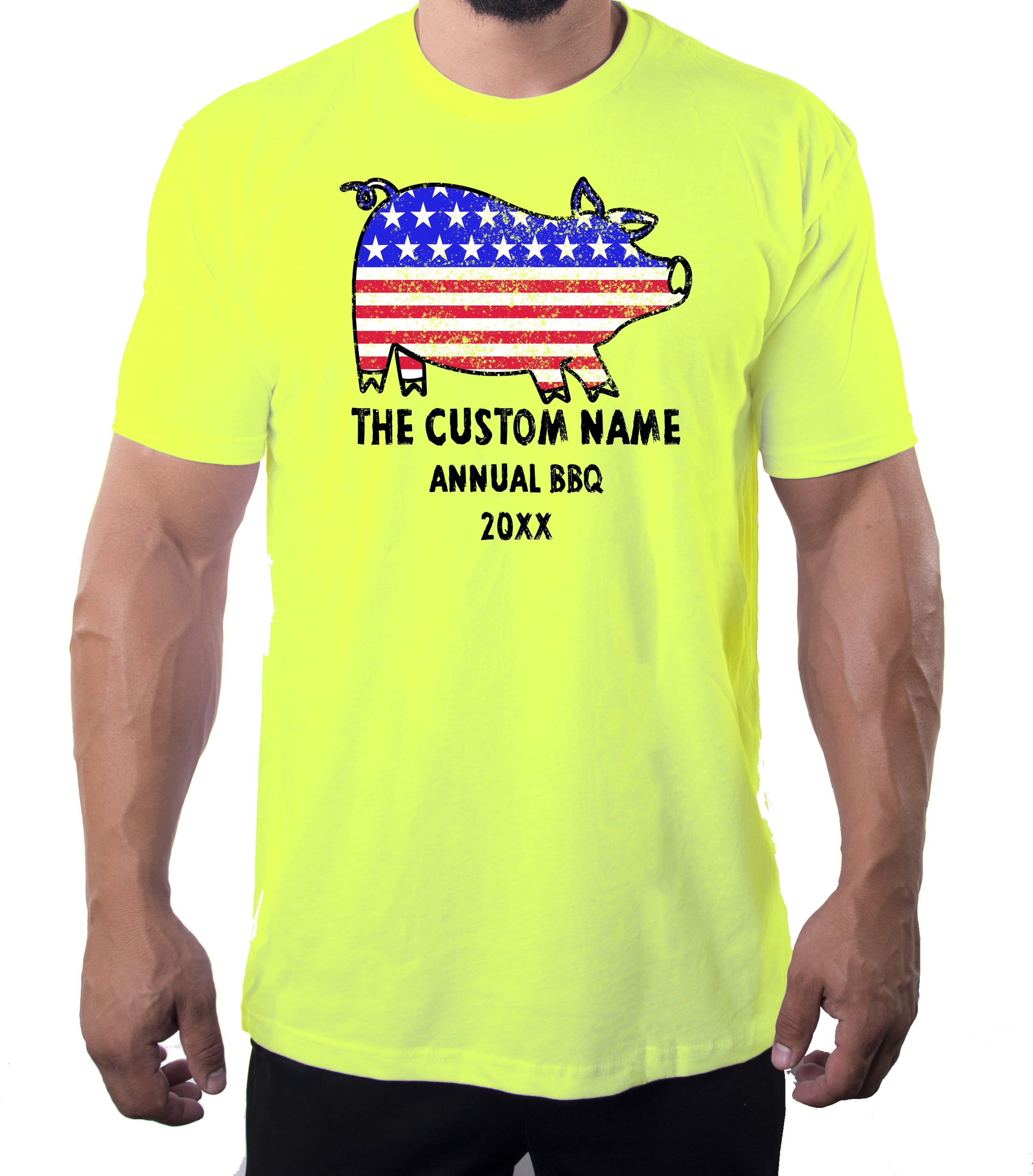 American Flag Pig with Custom Name - Family Reunion Mens T-shirts ...