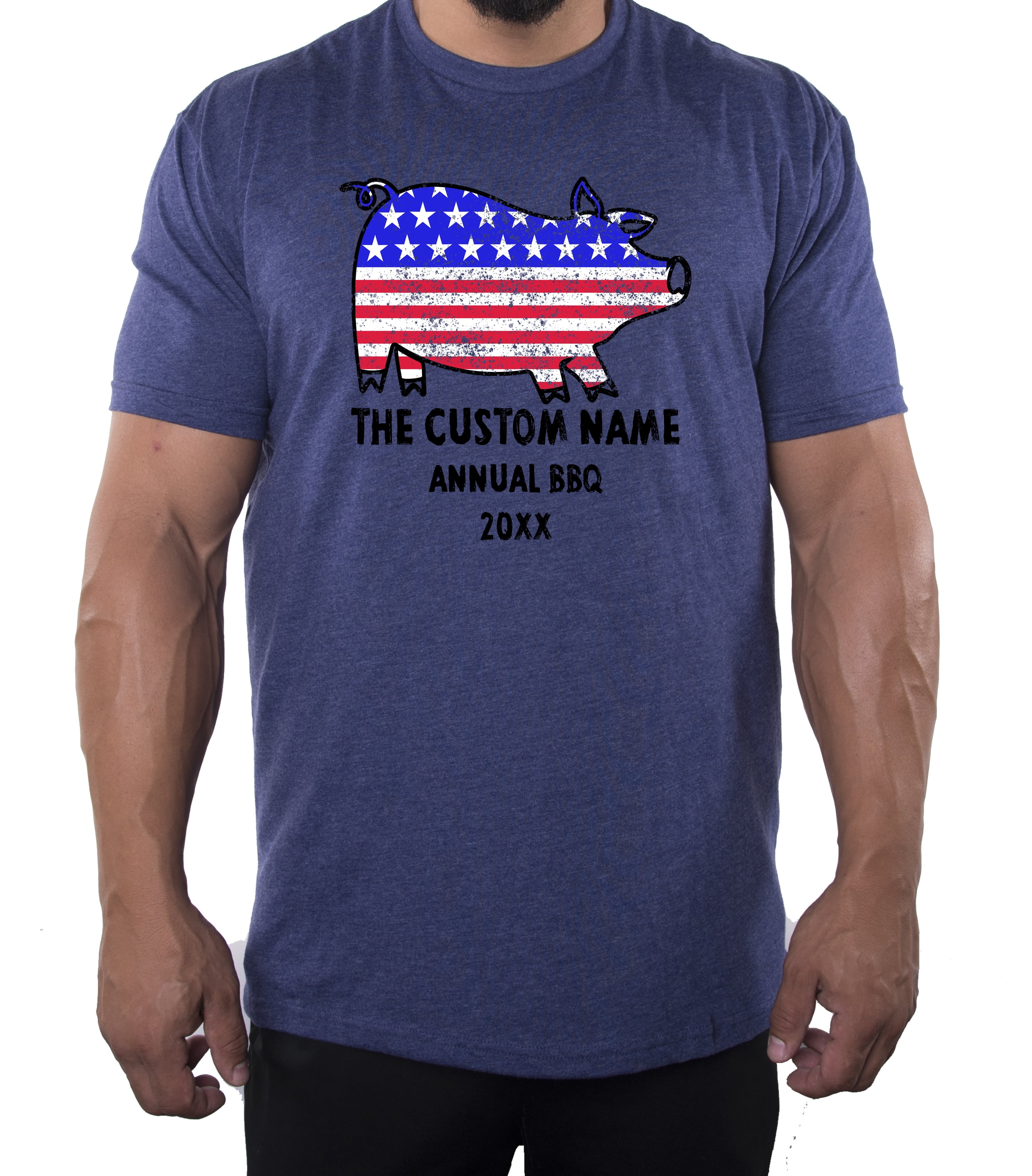 American Flag Pig with Custom Name - Family Reunion Mens T-shirts ...