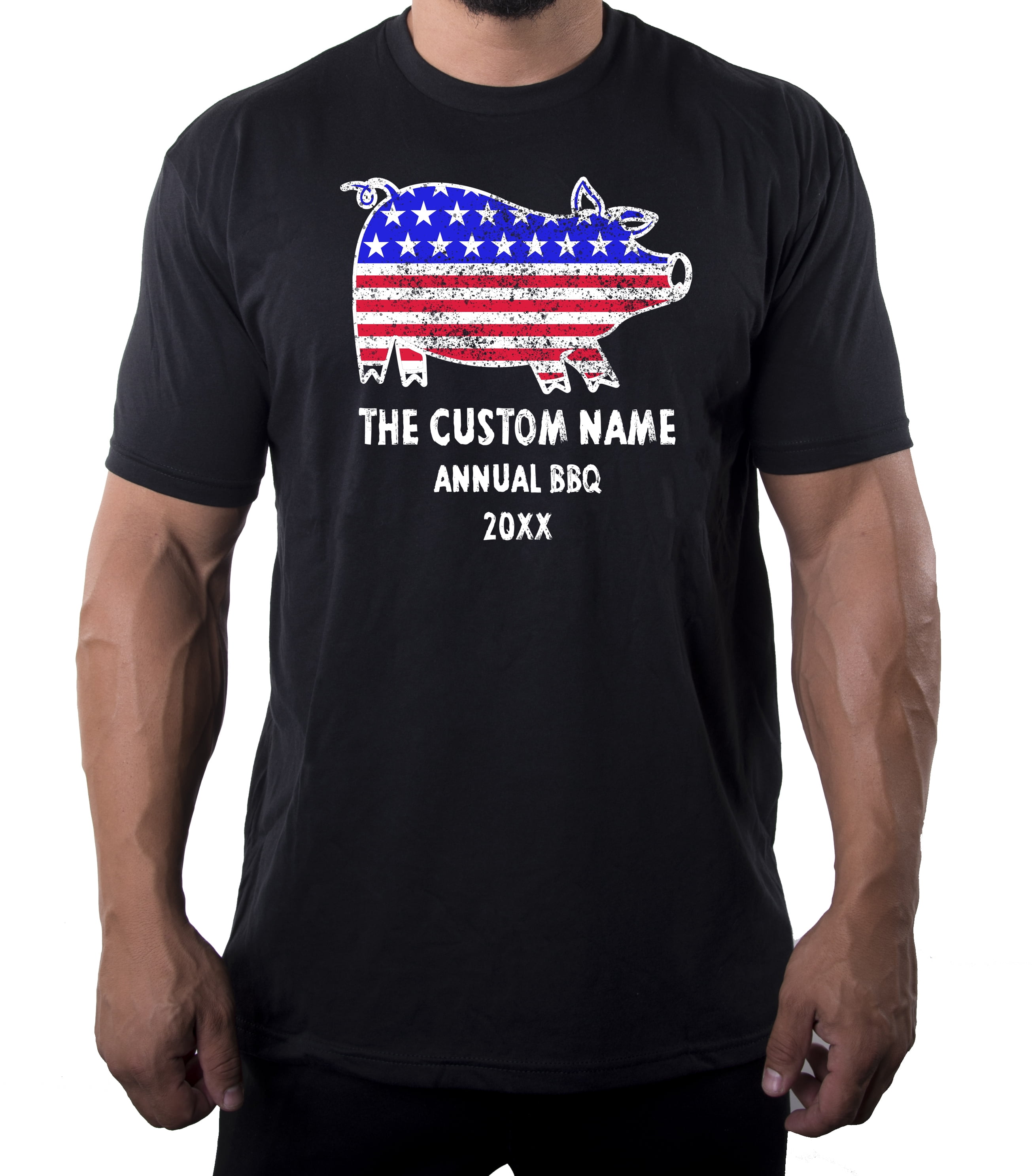 American Flag Pig with Custom Name - Family Reunion Mens T-shirts ...