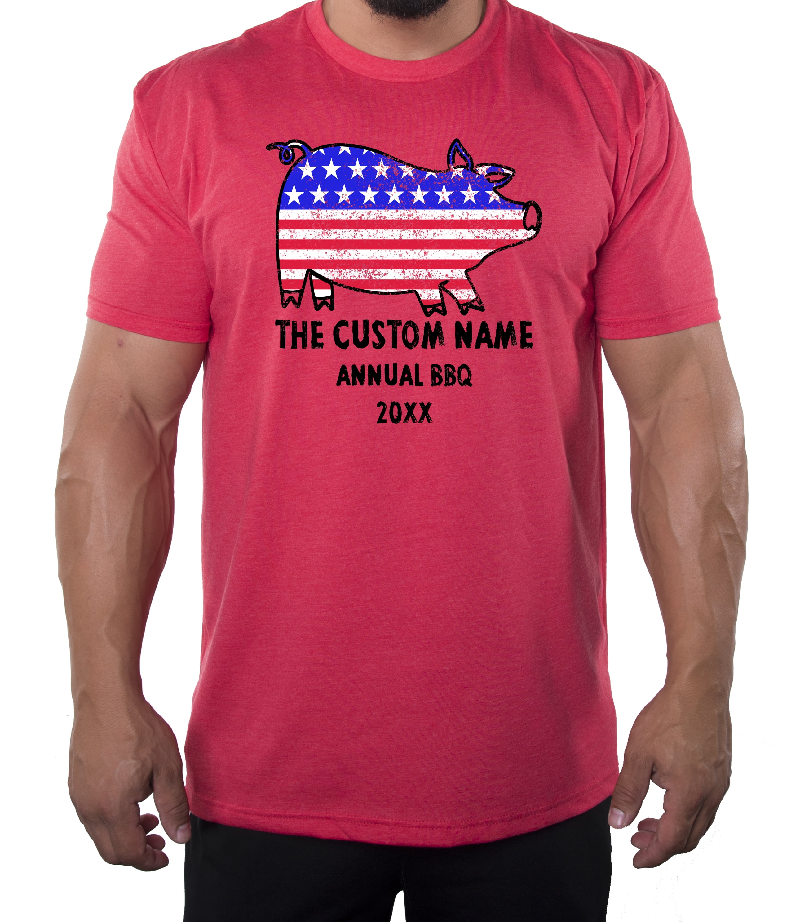 American Flag Pig with Custom Name - Family Reunion Mens T-shirts ...