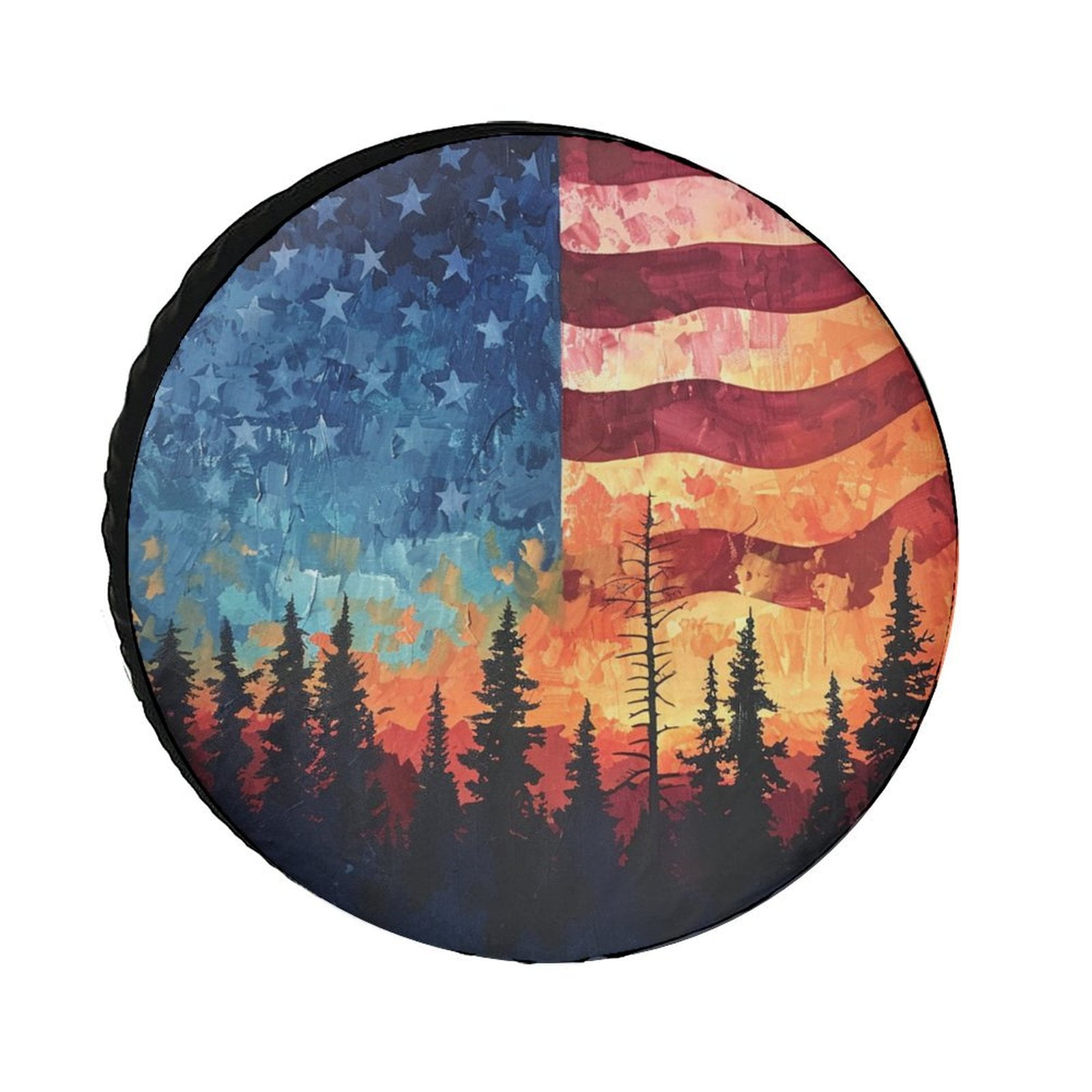 American Flag with Pine Trees Forest Camper Spare Tire Cover Memorial ...