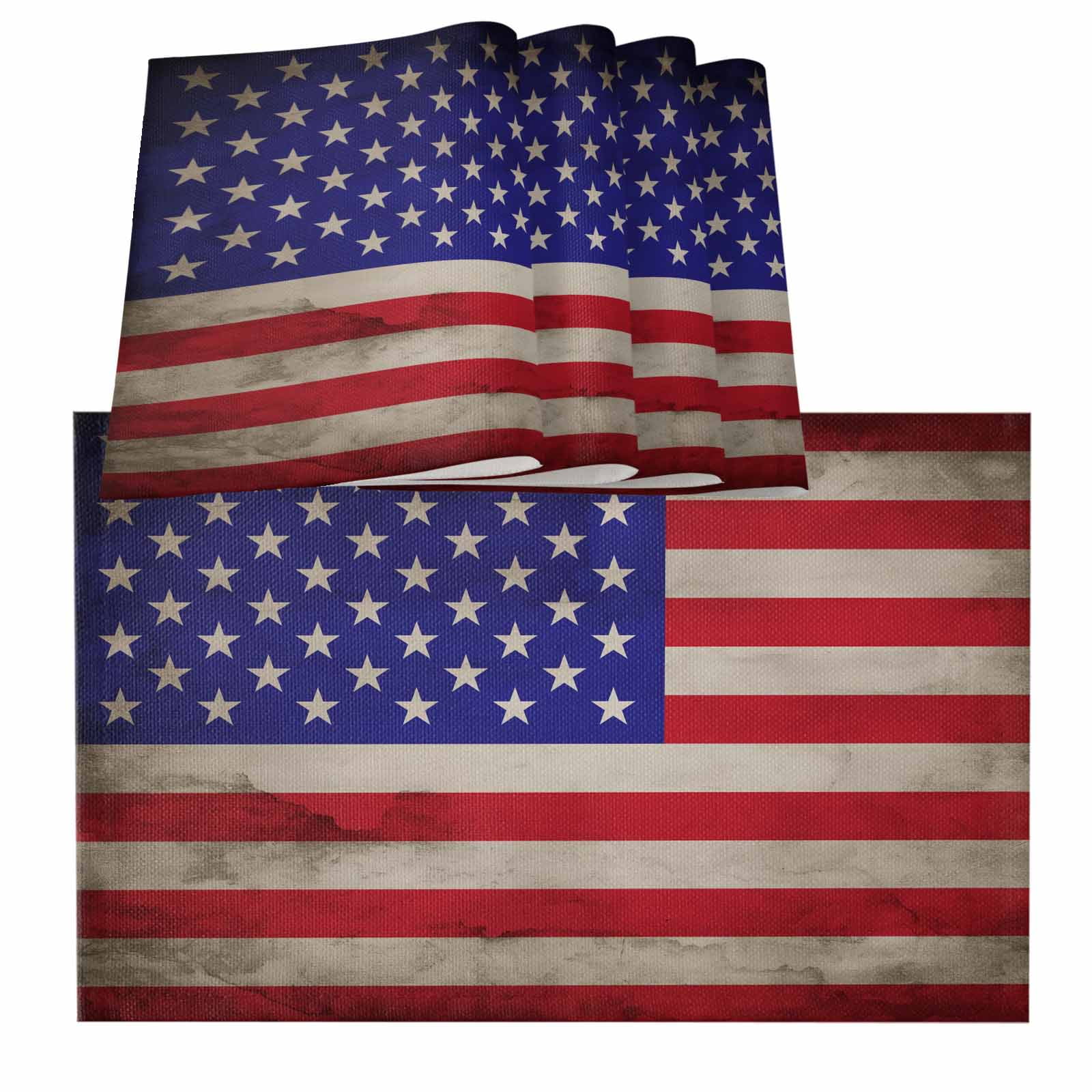 American Flag Placemats for Dinning Table Set of 6, USA Flag Retro ...