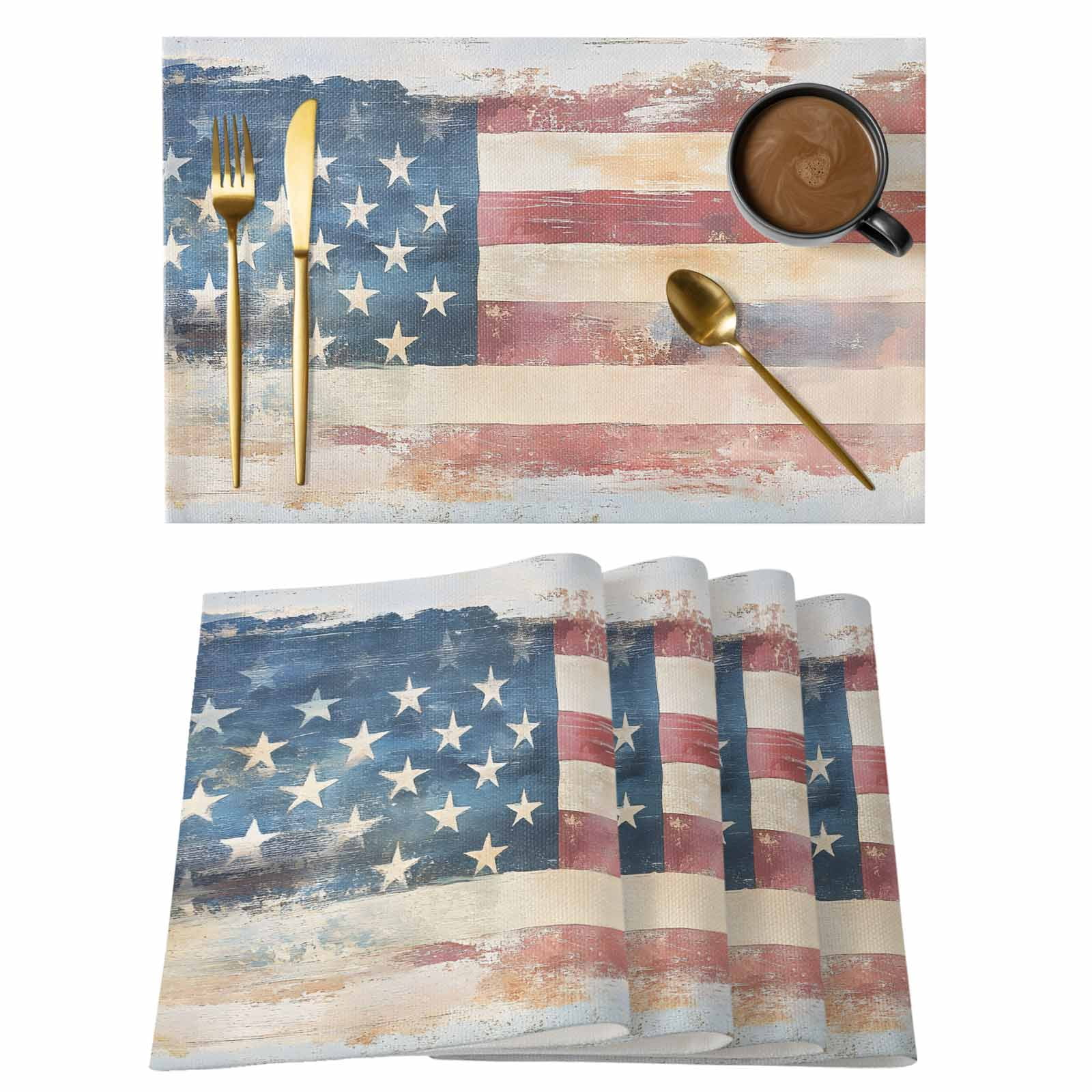 American Flag Placemats Set of 12 Rustic Star Stripes USA Flag Retro ...