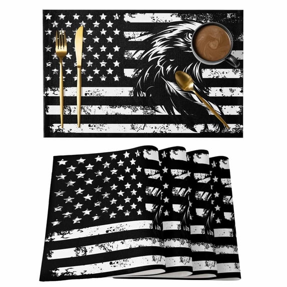 American Flag Placemats Set of 4, Black US Flag Eagle Placemats for ...