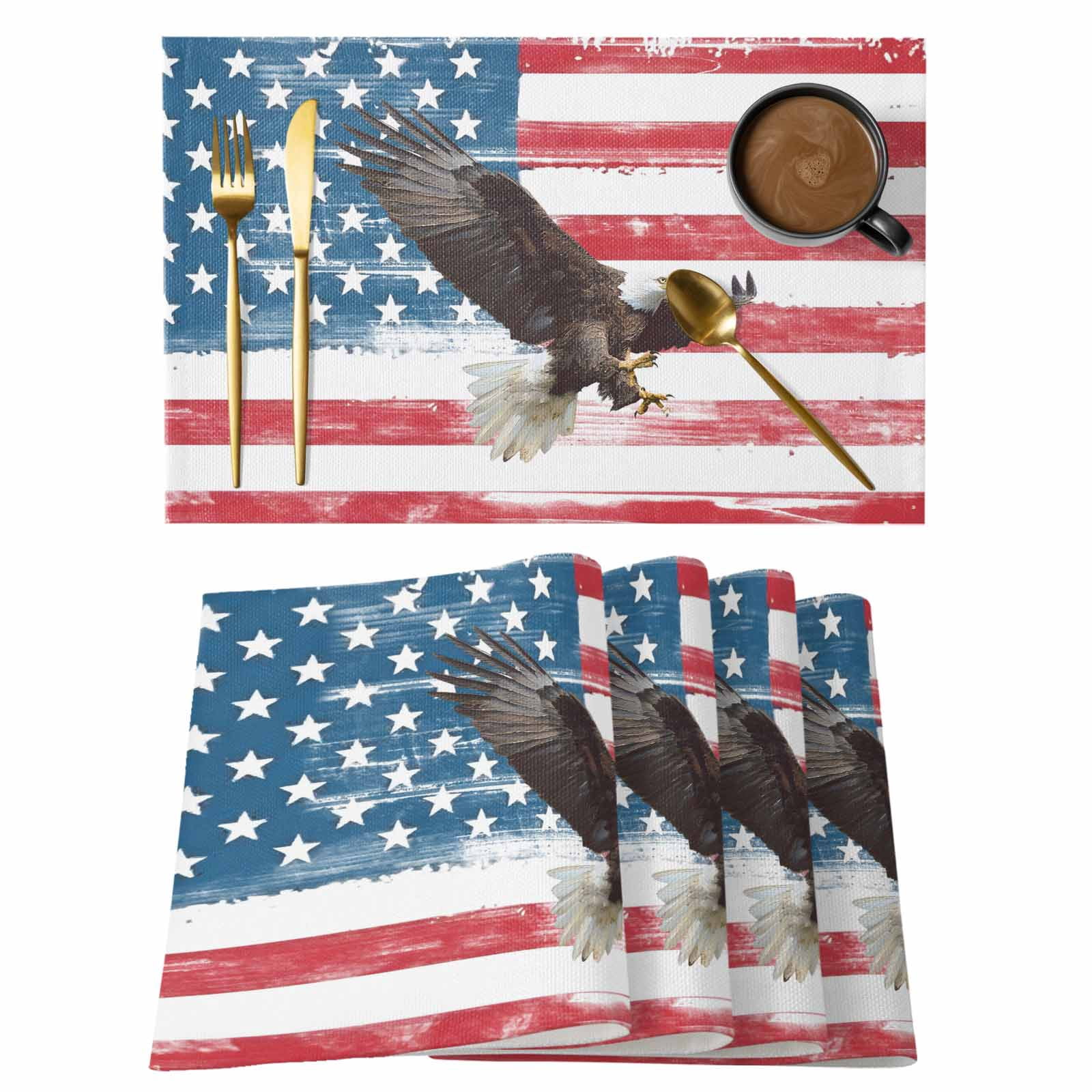 American Flag Placemats Set of 4 Eagle Watercolor USA Flag Place Mats ...