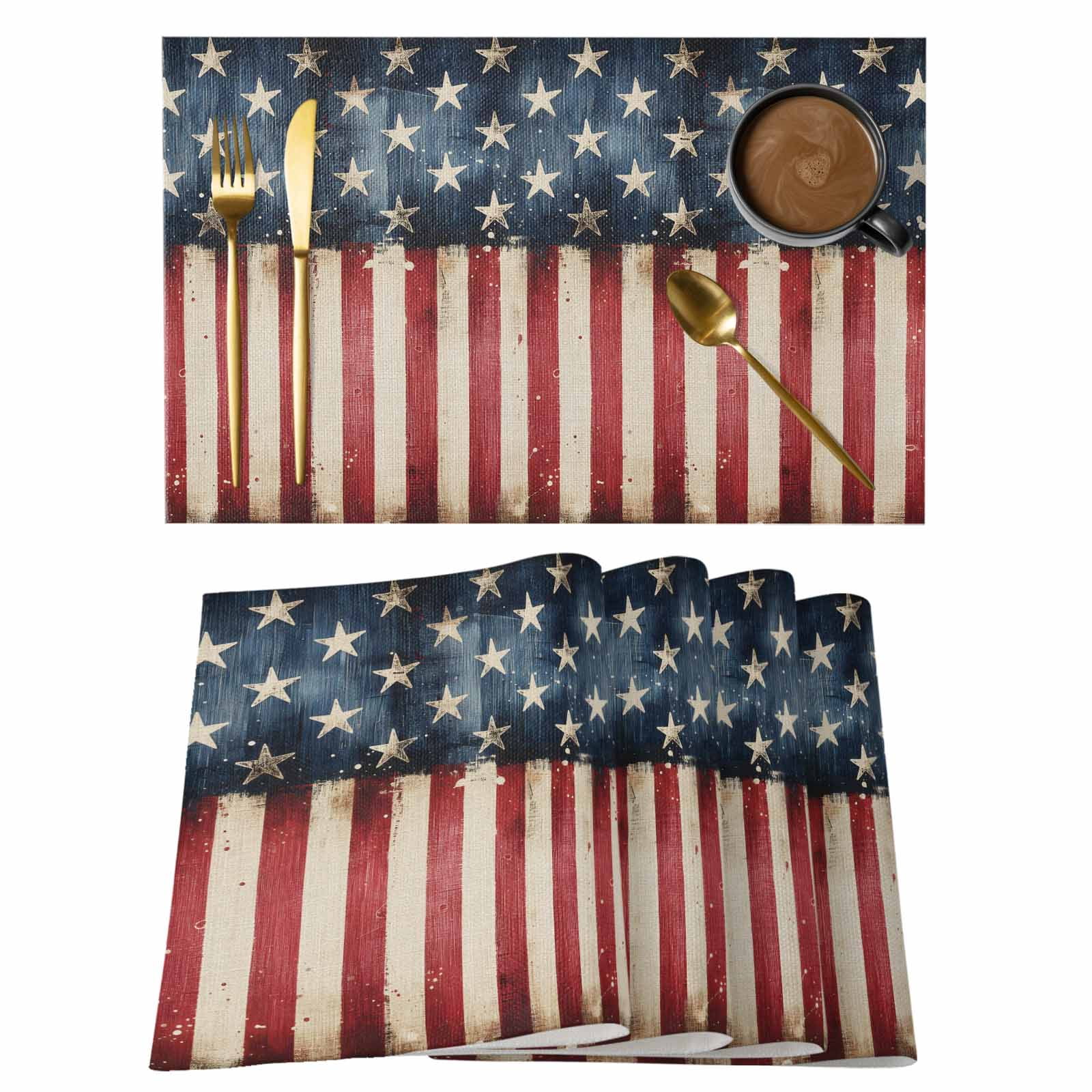 American Flag Placemats Set of 6 Retro Blue Star Red Striped USA Flag ...