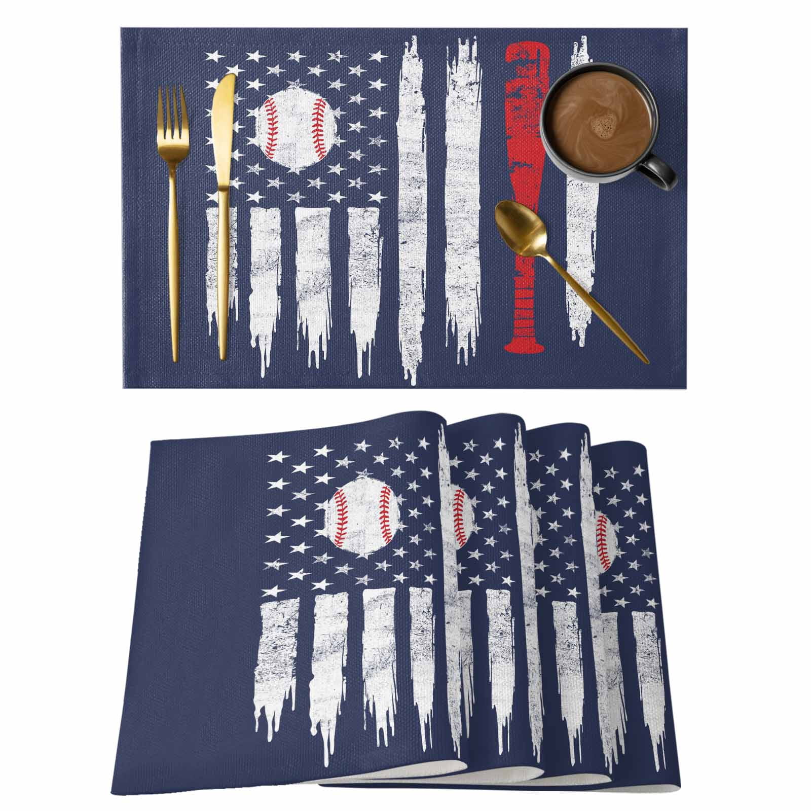 American Flag Placemats Set of 6, US Flag Baseball Stars Navy Blue ...